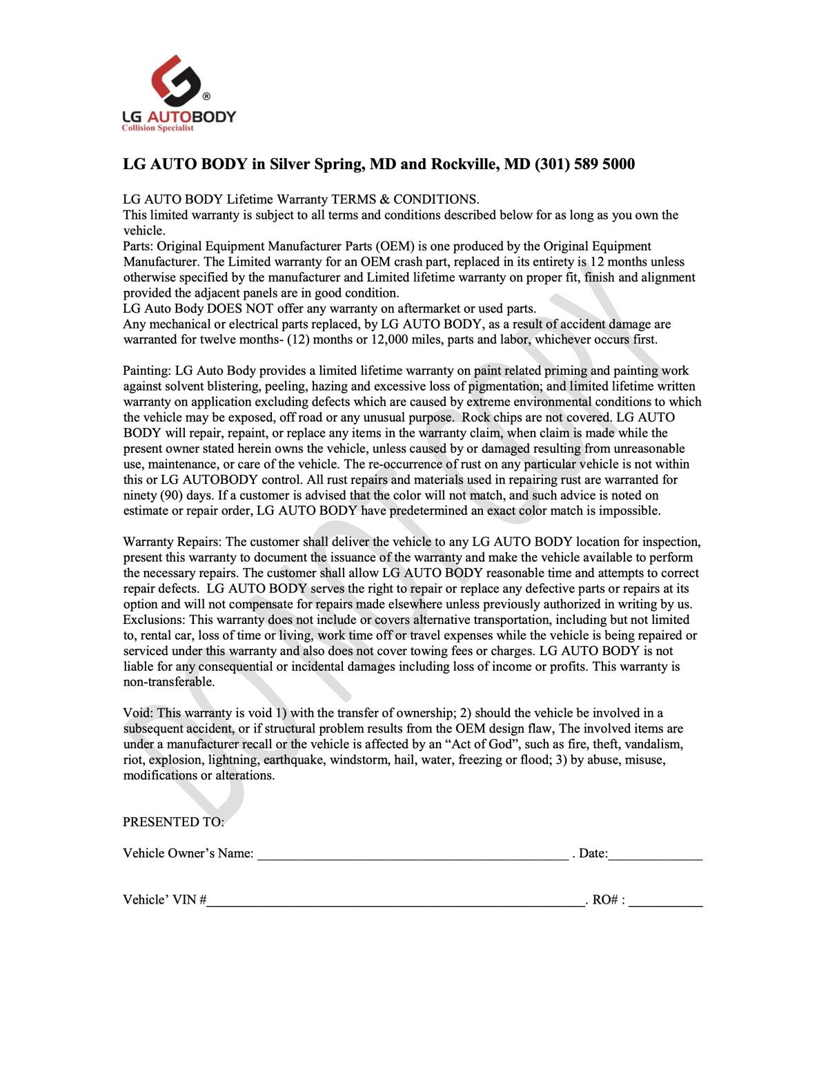 Warranty - LG Auto Body